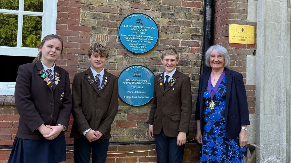 Blue plaque unveiled at Hindhead school for WWII Pilot who breached German dam | petersfieldpost ...